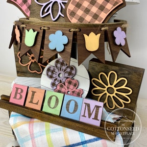 Mini Spring Bundle Decor. Tiered Tray Flower Sign. Bloom Scrabble Tiles ...
