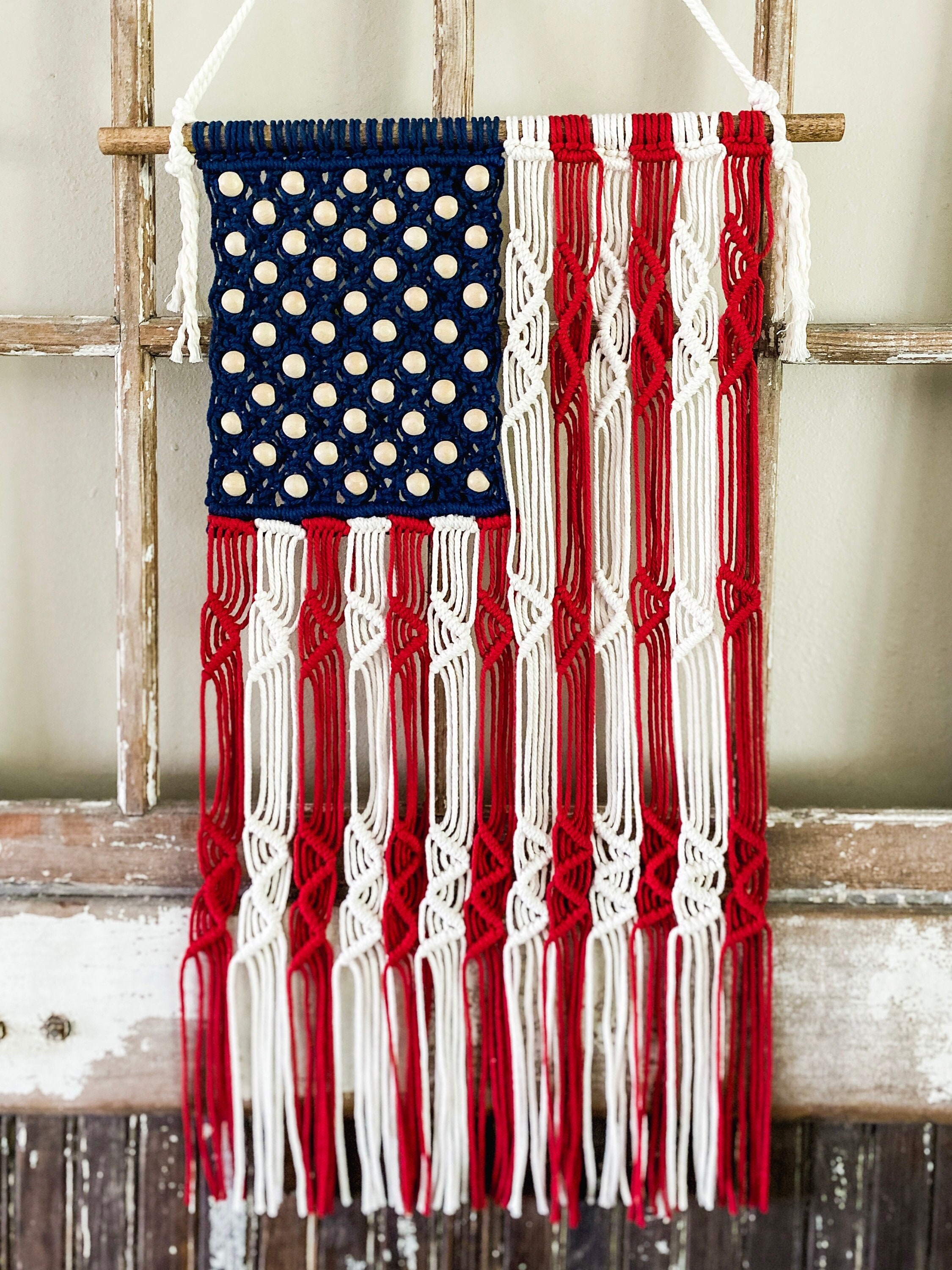 American Flag Macramé Wall Hanging. Patriotic USA Flag. - Etsy