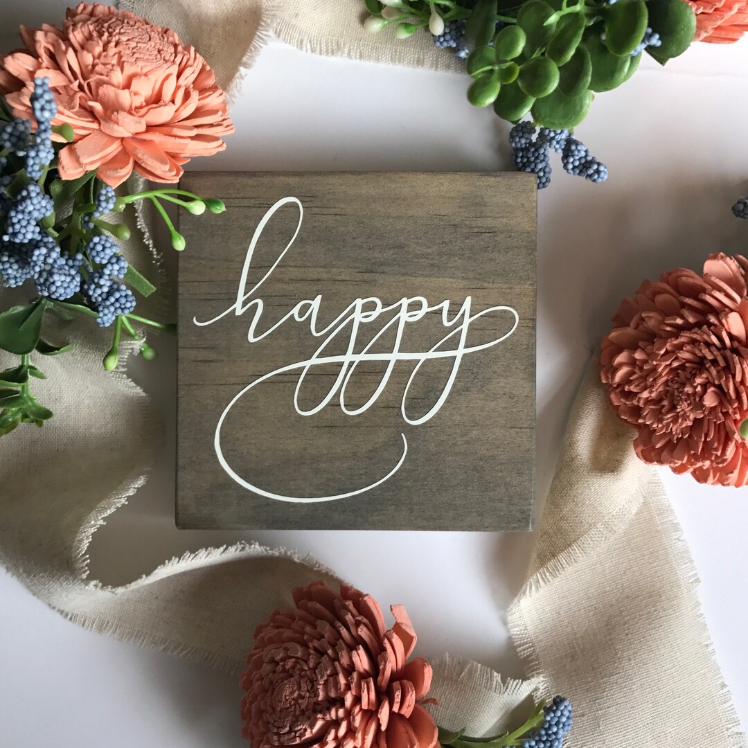 Mini Wood Signs. Small Sign for Home. Happy, Laughter, Wine. Shelf ...