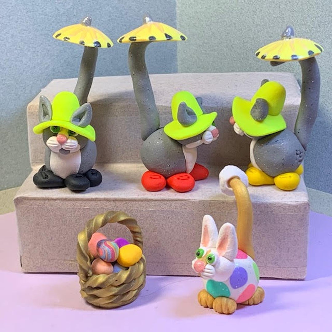 Calendar Cat Miniatures, April - Easter Bunny Cat or Rainy Day Cat ...