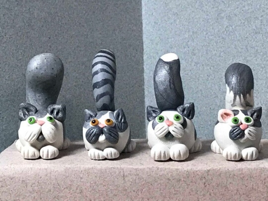 Light Spotted Grey Cat Miniatures, Headbody Style. Persian/smooshie ...