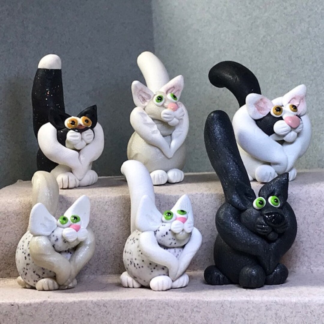 Black and White Ruffed Fluffy Style Cat Miniatures. Maine Coon-ish ...