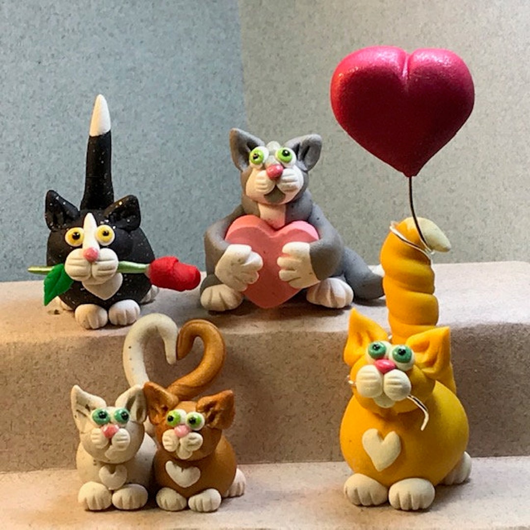 LOVER CAT Miniatures! 8 Styles, With Hearts, or a Flower, or a Balloon ...