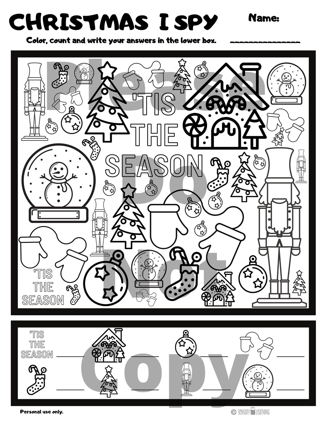 CHRISTMAS I SPY Digital Printable, Holiday Printable, Educational ...