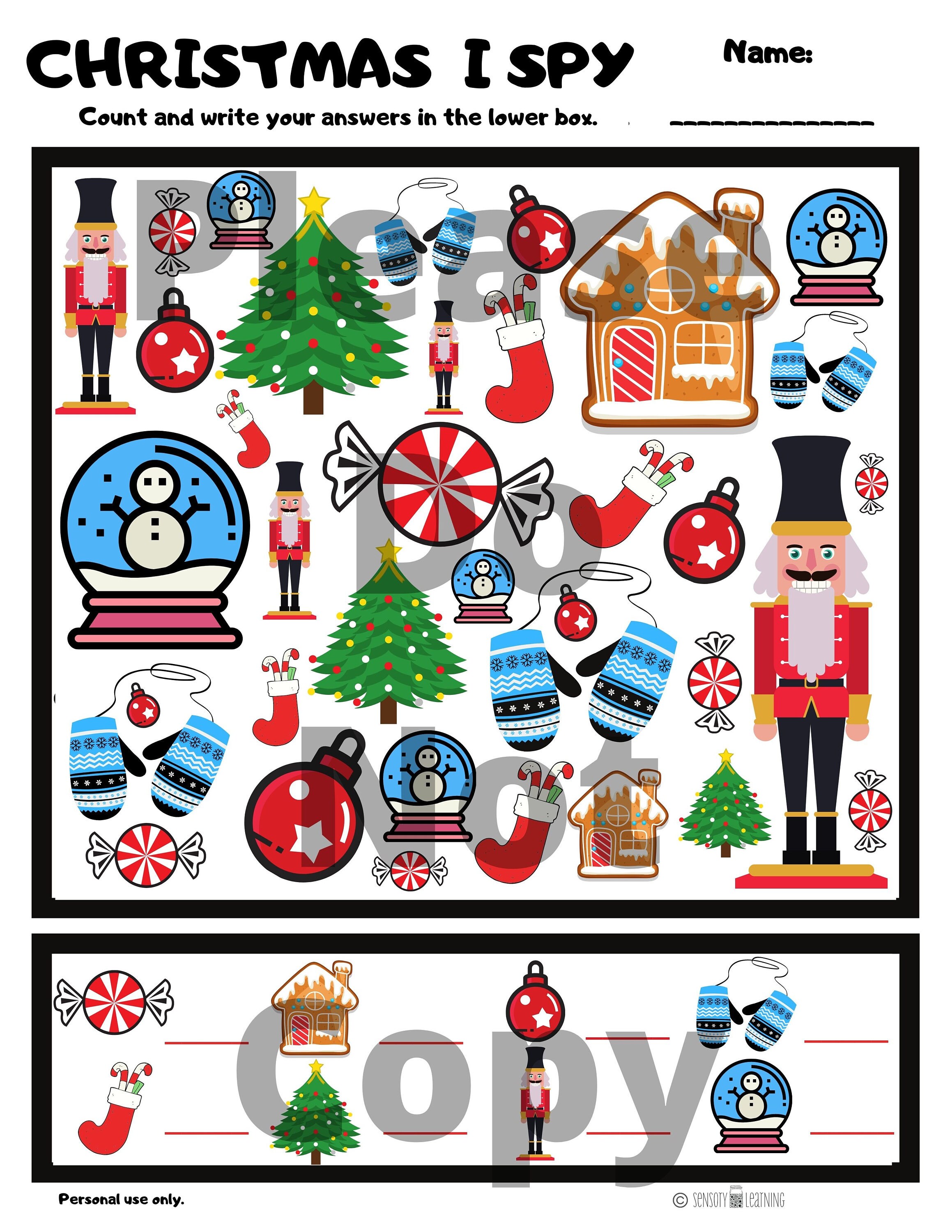 CHRISTMAS I SPY Digital Printable, Holiday Printable, Educational ...