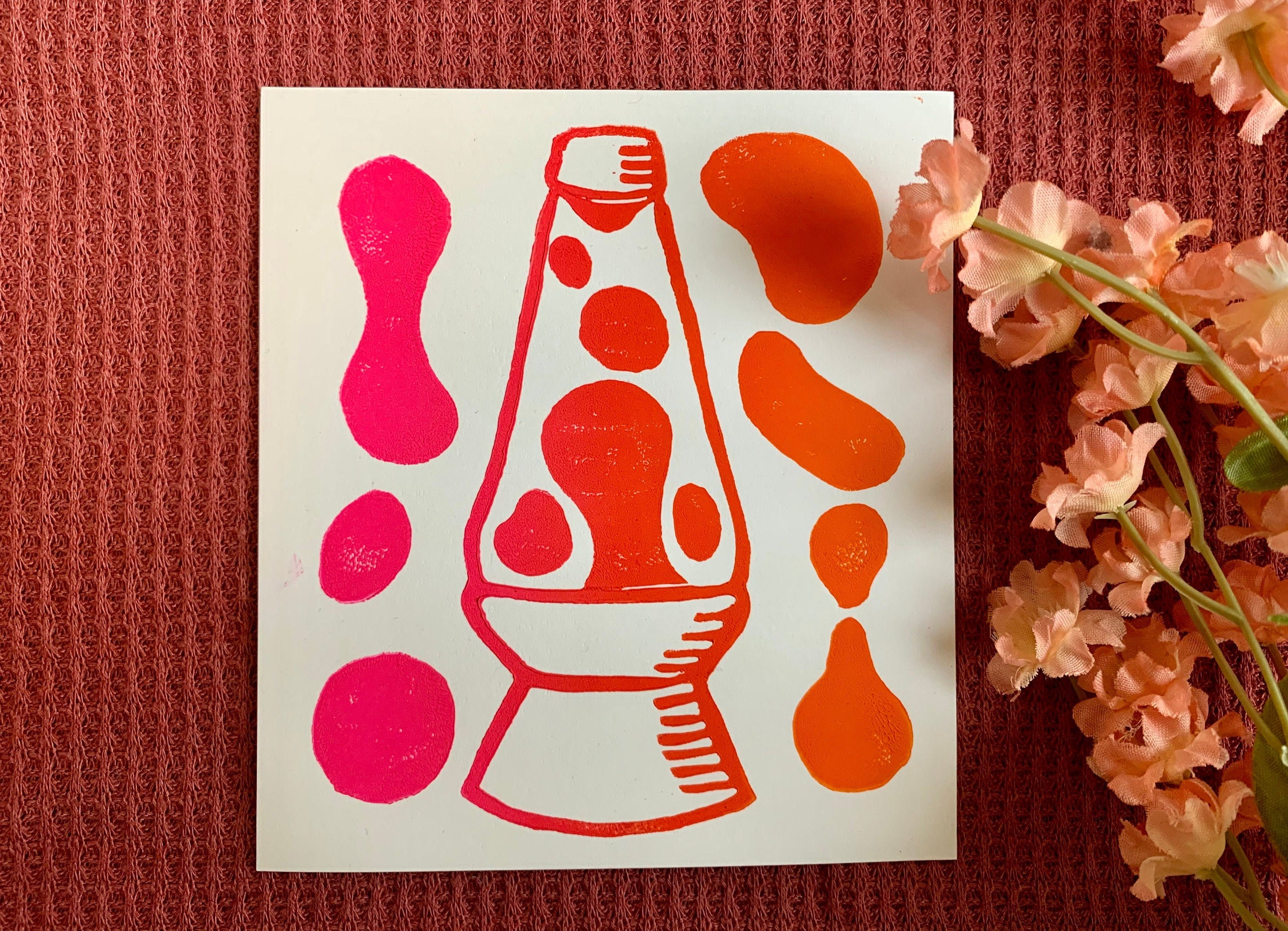 neon pink and orange gradient original linoleum block print Lava Lamp ...