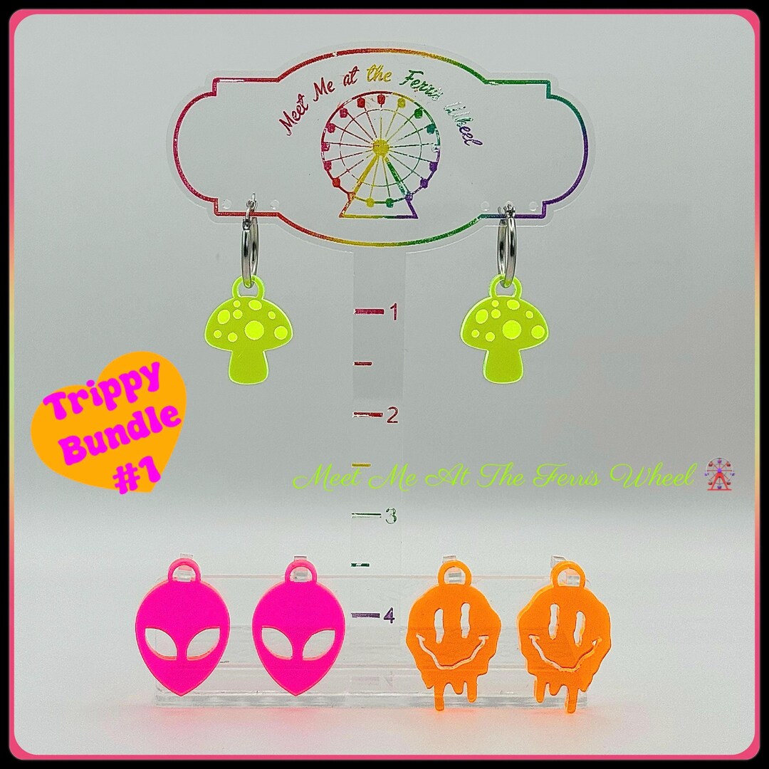 Huggie Hoop Earring Charms Set neon Trippy Bundles - Etsy