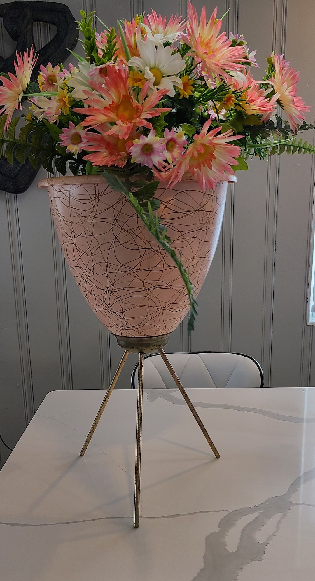 Vintage Bullet Planter in Pink and Gold Squiggly. - Etsy