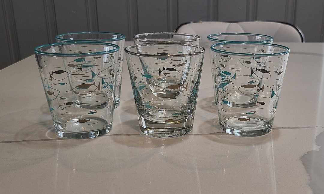 Vintage Mid Century Libbey Atomic Fish Juice Glasses 6 - Etsy