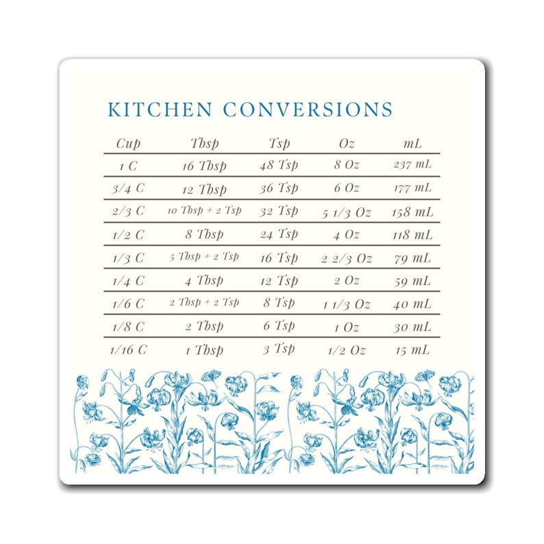 Kitchen Conversion Chart Refrigerator Magnet | Baking Equivalents ...