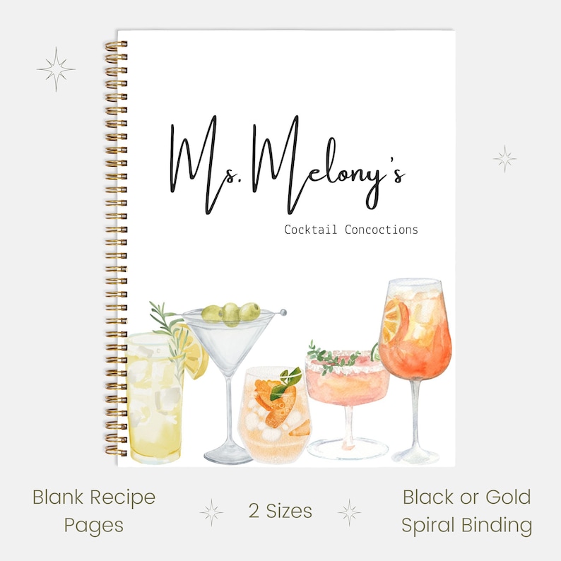 Custom Cocktail Recipe Book | Cute Watercolor Mixology Book With Blank ...