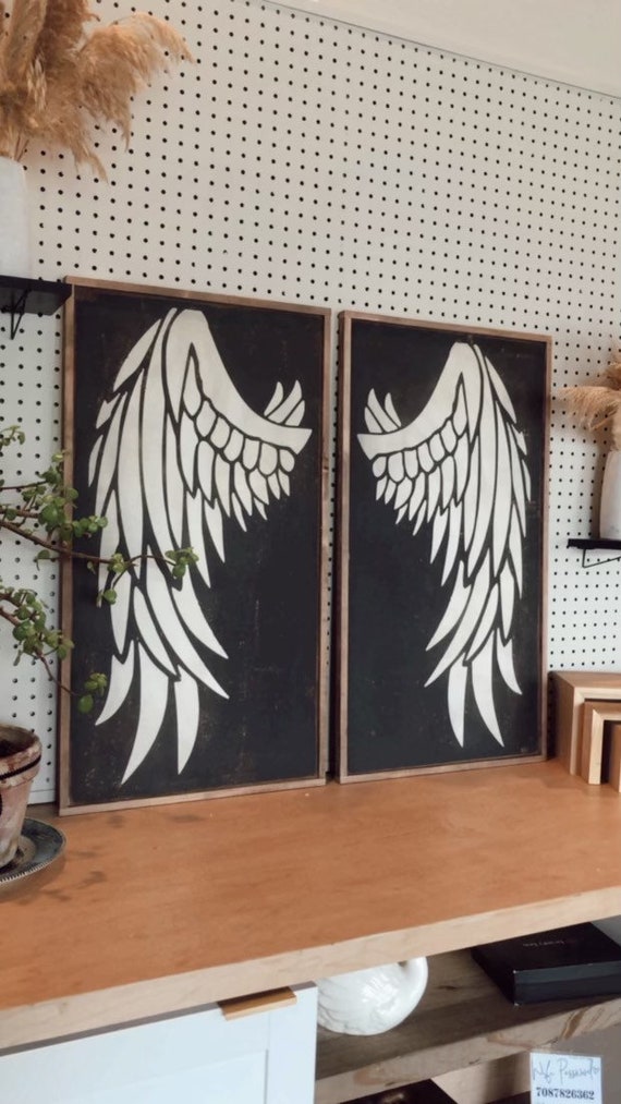 Set of 2 Angel Wings Wood Signs / Wings Wall Decor/ Living - Etsy