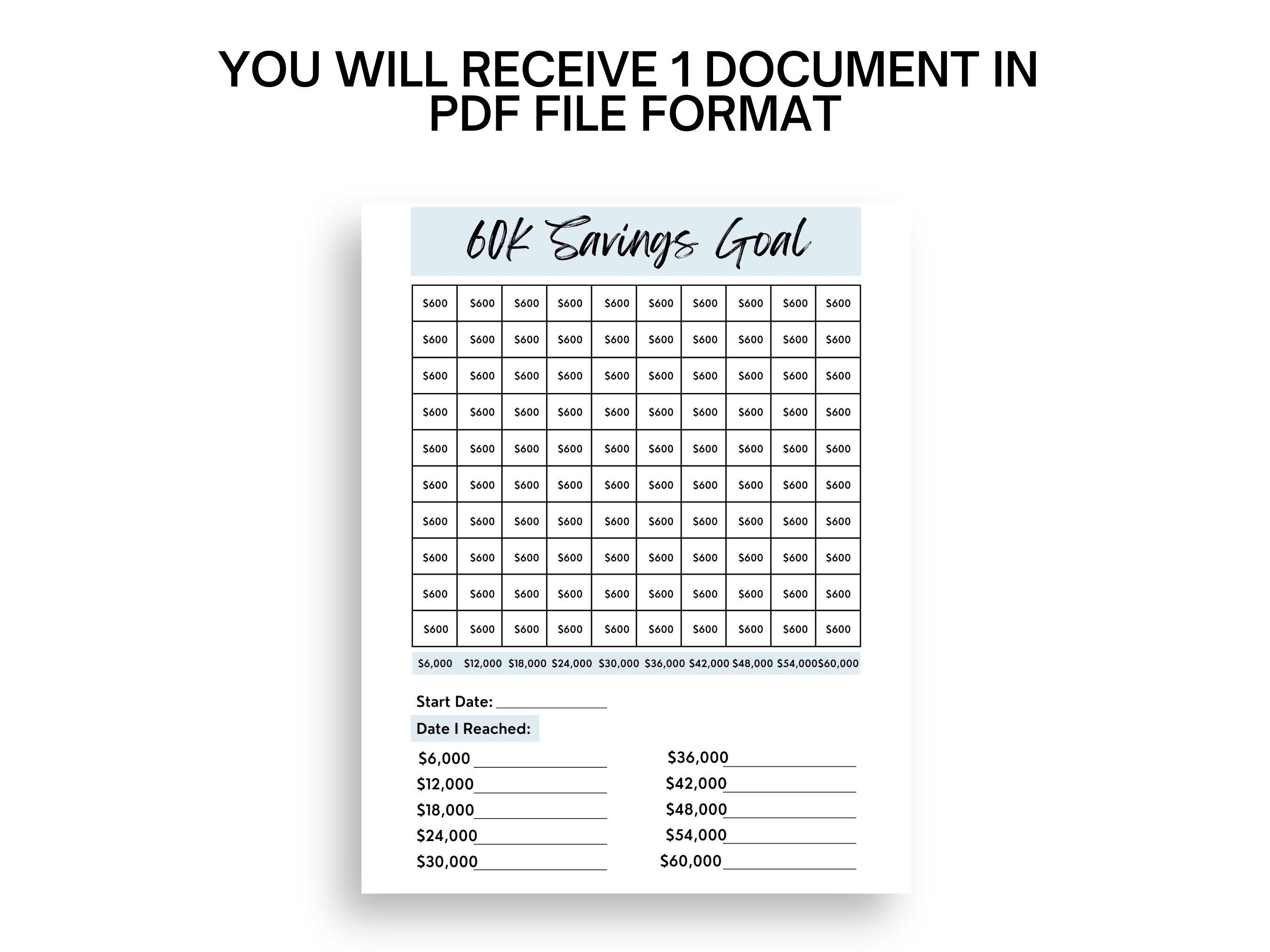 60K Savings Goal Tracker Printable ǀ Letter Sized Savings Tracker - Etsy