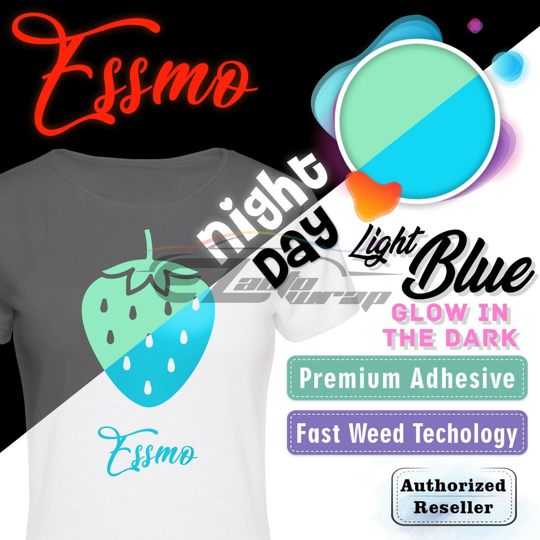ESSMO™ 10" Wide Heat Transfer Vinyl Glow in the Dark Light Blue HTV T ...