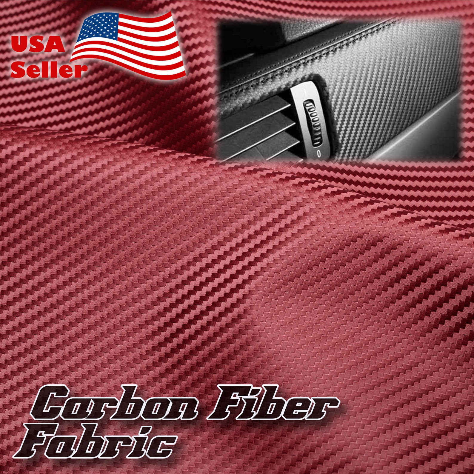 Carbon Fiber Fabric Red Texture Cloth Marine Vinyl 54" Wide Plain Weave ...
