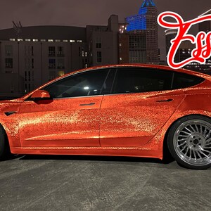 ESSMO PET Liner Damascus Steel Forged Satin Flame Red Carbon Fiber Like ...