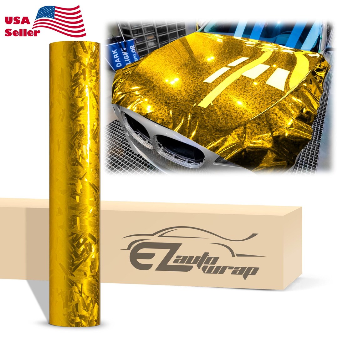 24K Chopped Forged Carbon Fiber Gloss Gold Vinyl Wrap Sticker Decal ...