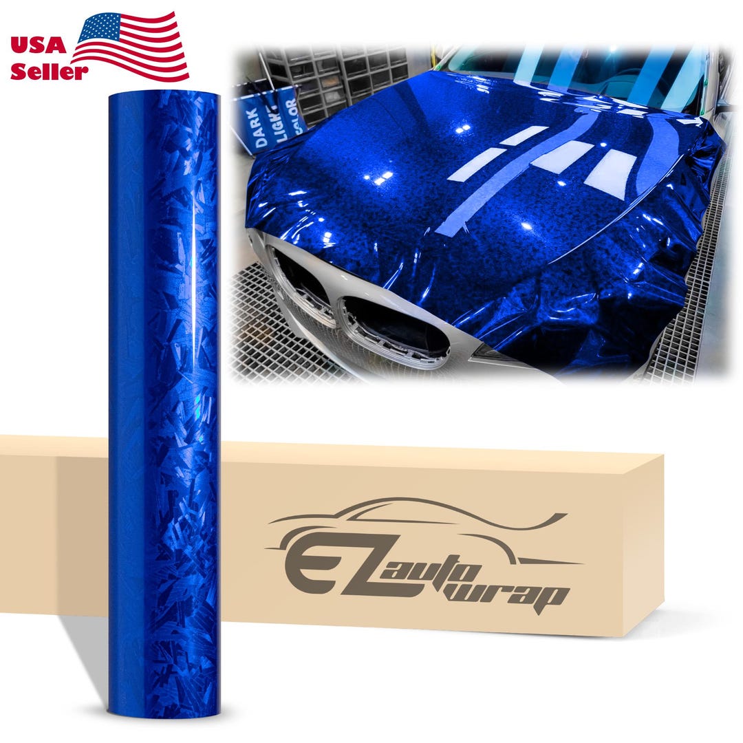 24K Chopped Forged Carbon Fiber Gloss Blue Vinyl Wrap Sticker Decal ...