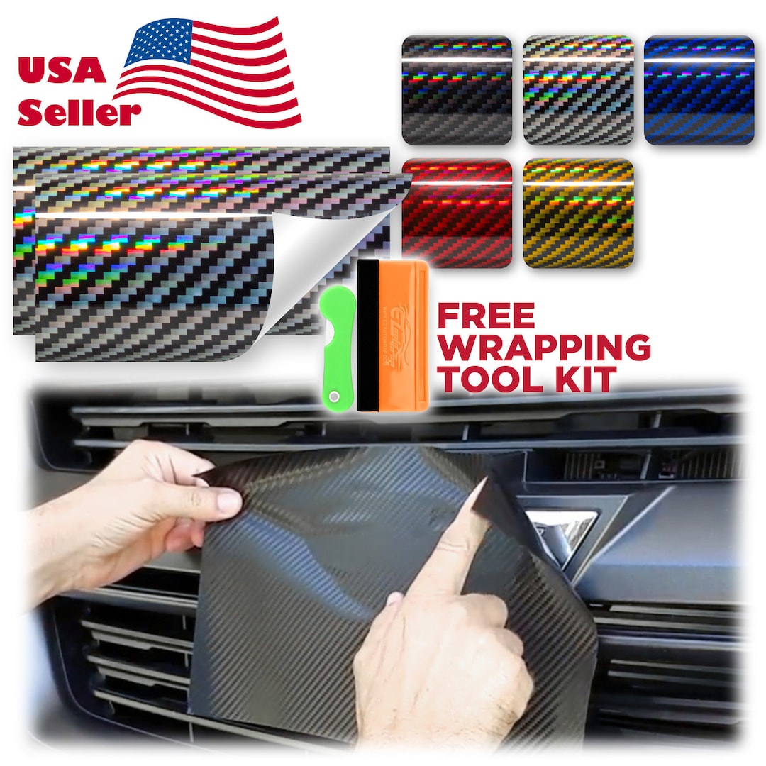 2pcs 5"x10" Holographic 2D Carbon Fiber Rainbow Gloss for Chevy Emblem ...