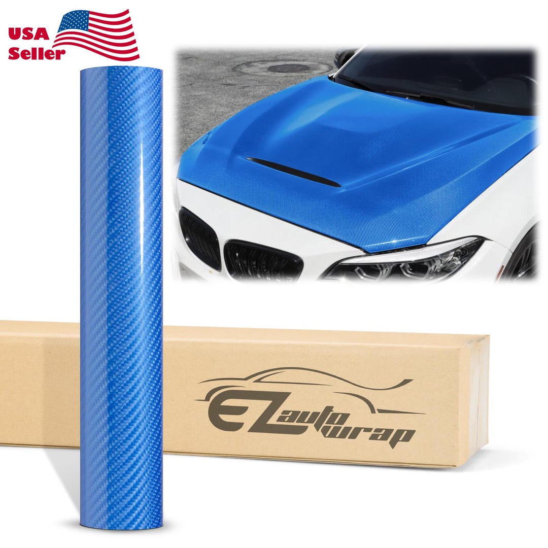 7D Carbon Fiber Sky Blue High Gloss Vinyl Wrap Sticker Decal Bubble ...
