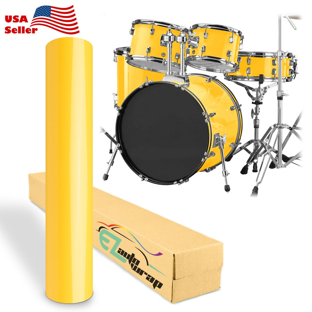 Drum Wrap Vinyl Kit Gloss Glossy Yellow for Snare Kick Bass Tom WMP ...