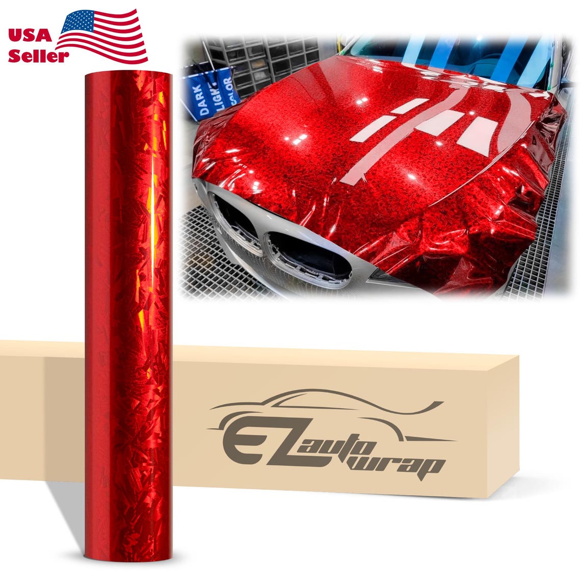 24K Chopped Forged Carbon Fiber Gloss Red Vinyl Wrap Sticker Decal ...