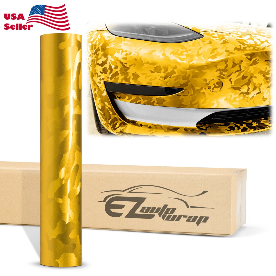 Camouflage Shadow Gloss Golden Yellow Vinyl Wrap Sticker Decal Bubble ...