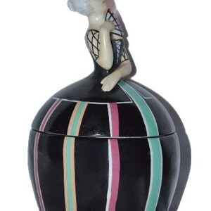Robj French Art Deco Covered Jar Tobacco or Vanity Box Asian Lady W ...