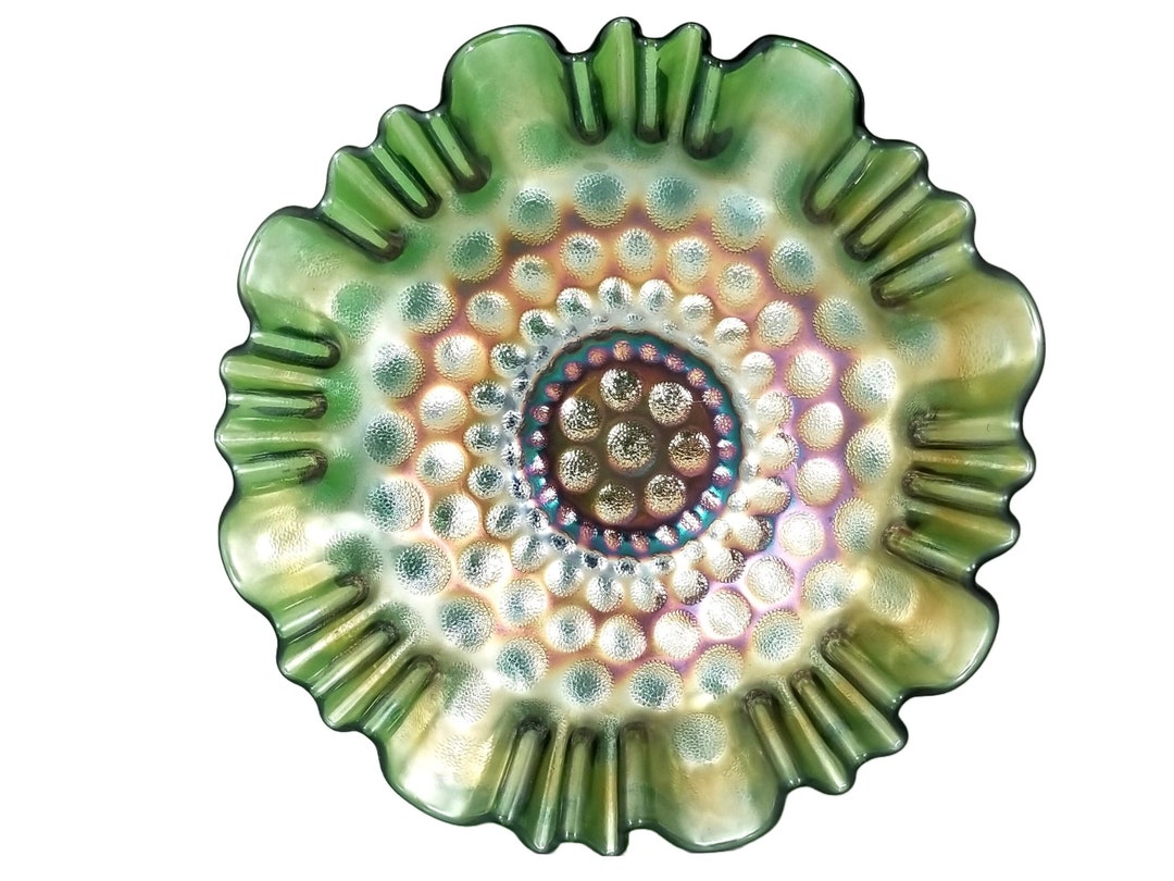 Fenton Green Carnival Glass Coin Dot Pattern 3-in-1 Edge Bowl - Etsy