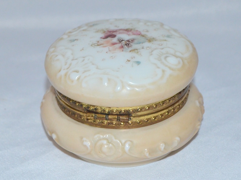 CF Monroe Wave Crest Art Glass Dresser Box Pansies & Scroll - Etsy