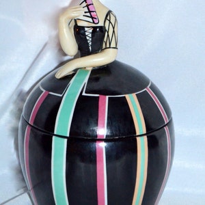 Robj French Art Deco Covered Jar Tobacco or Vanity Box Asian Lady W ...