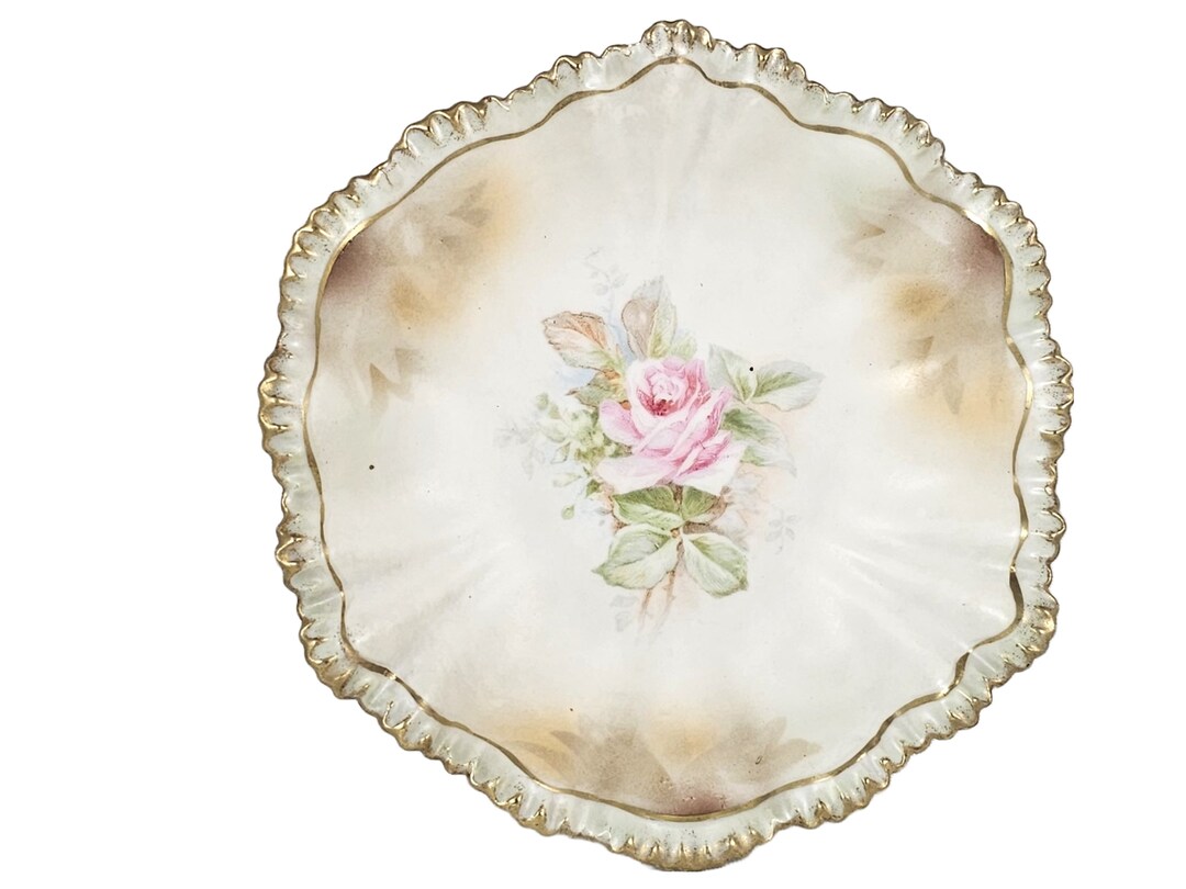 RS Prussia Porcelain Berry Bowl Crimped Gold Rim Pink Rose Center - Etsy