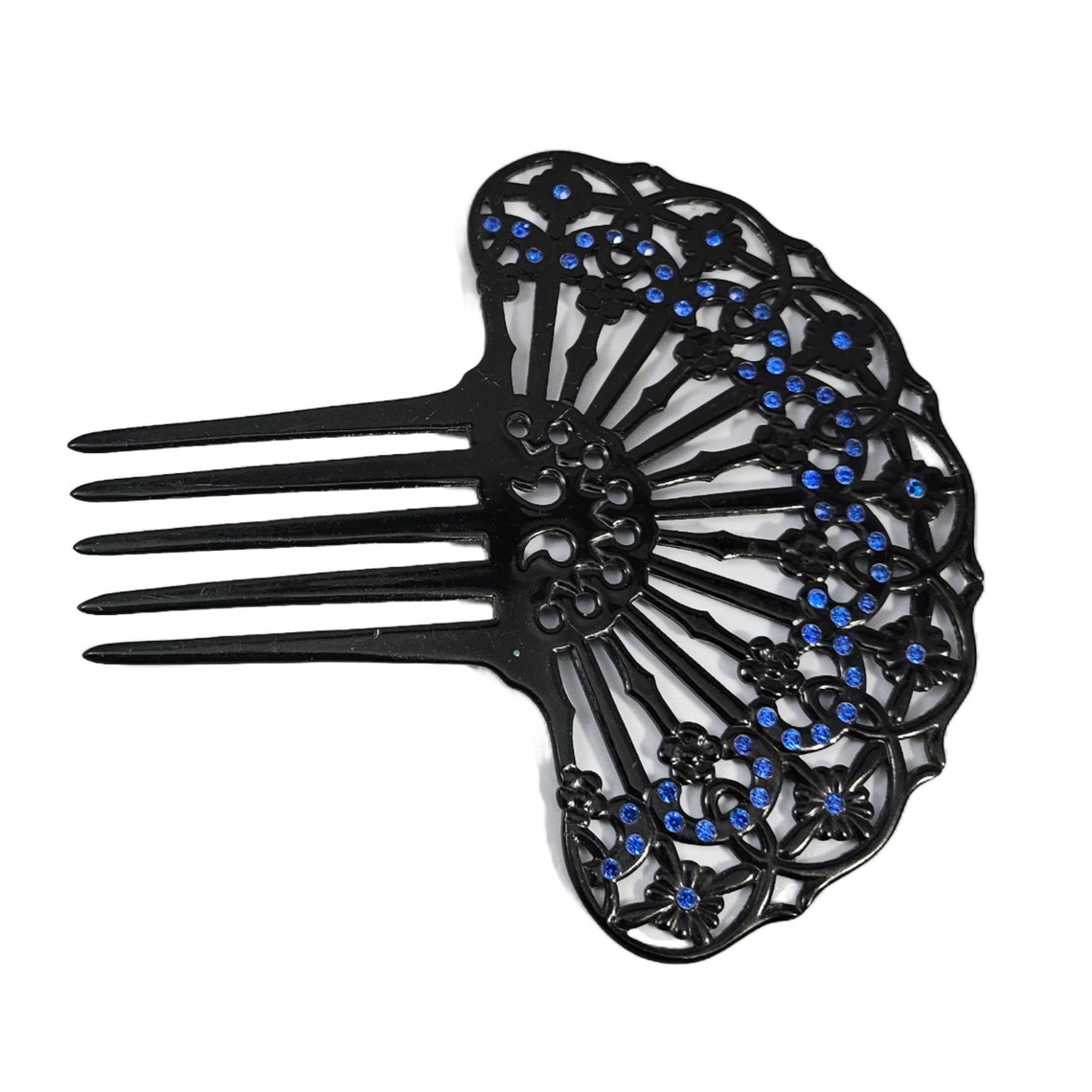 Art Deco Black Celluloid Spanish Hair Comb With Sapphire Blue ...