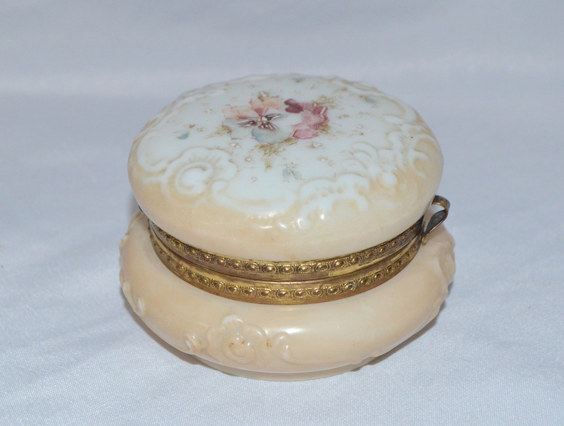 CF Monroe Wave Crest Art Glass Dresser Box Pansies & Scroll - Etsy