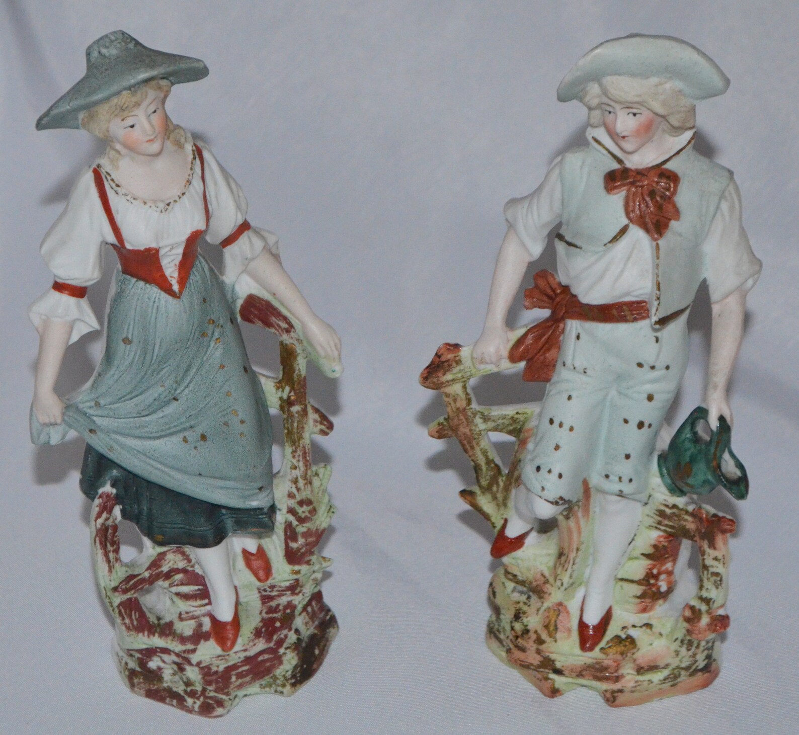 Vintage German Bisque Figurine Set Pastoral Couple on Fence - Etsy