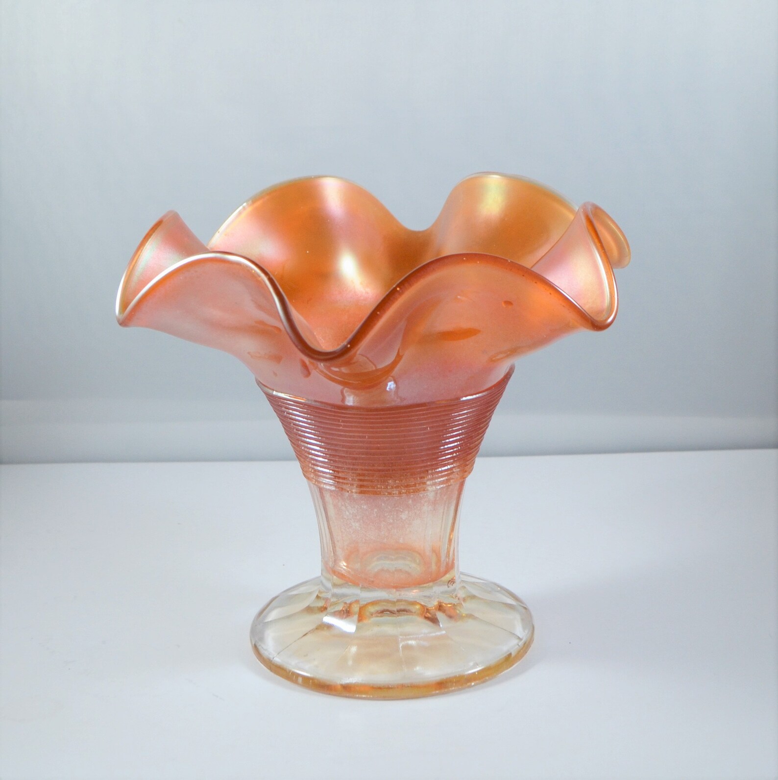 Fluted & Threaded Peach Carnival Glass Lily Vase | Etsy