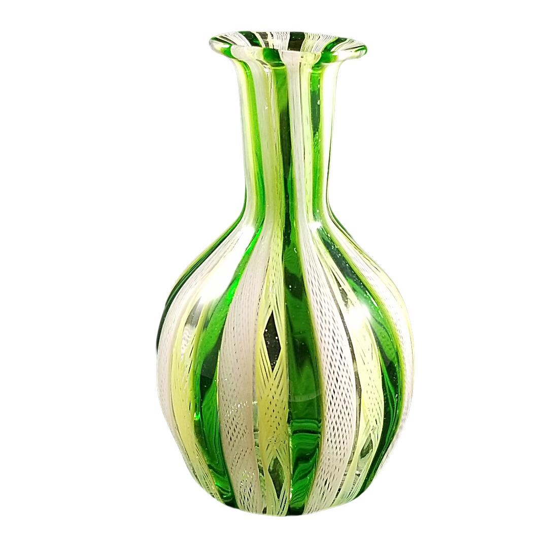 Venetian Latticinio Murano Glass Hand Blown Emerald & Chartreuse White ...