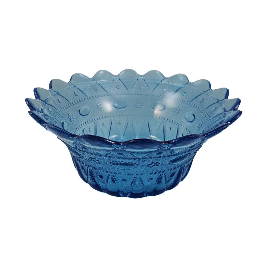 Kemple Wheaton Lace & Dewdrop Turquoise Blue Pressed Glass 10" Serving ...