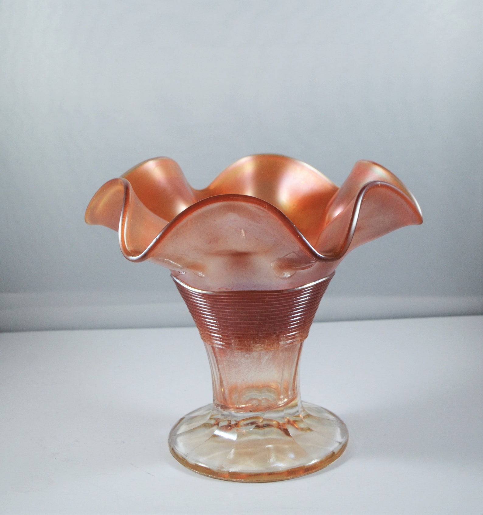 Fluted & Threaded Peach Carnival Glass Lily Vase | Etsy