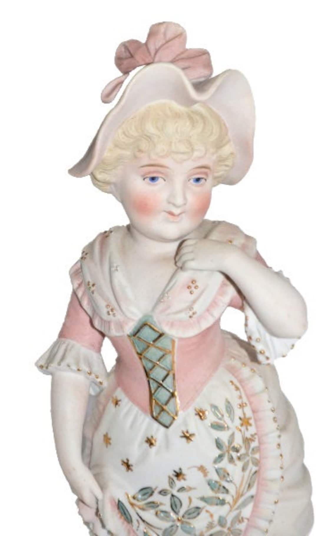 Porcelain Bisque German Statue of Lady in Pink - Etsy