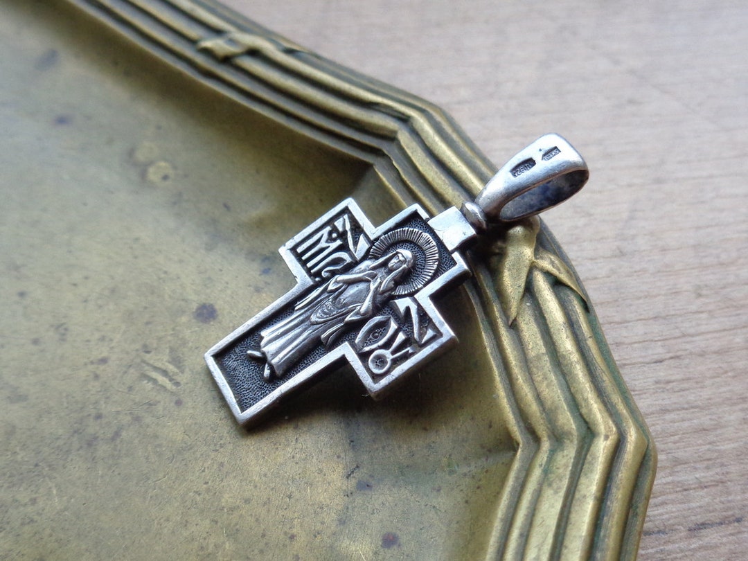 Beautiful Vintage Orthodox Silver Cross Crucifix / Virgin Mary ...