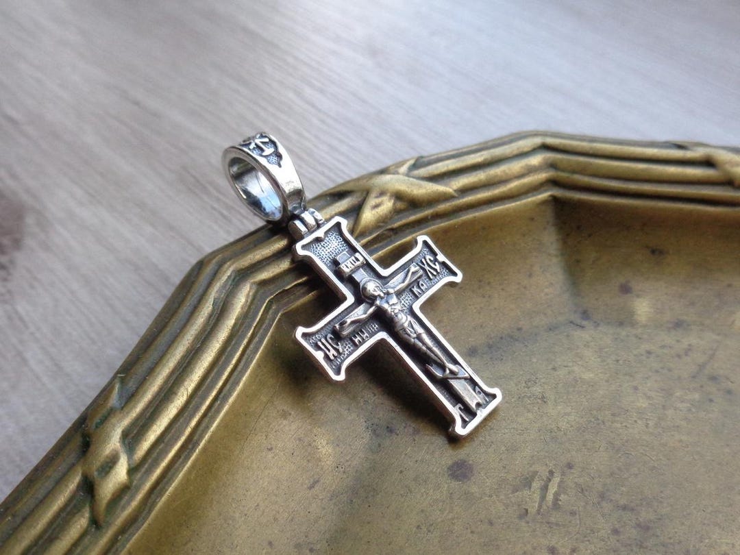Orthodox Silver Cross Crucifixion "save and Protect" Sterling Silver ...