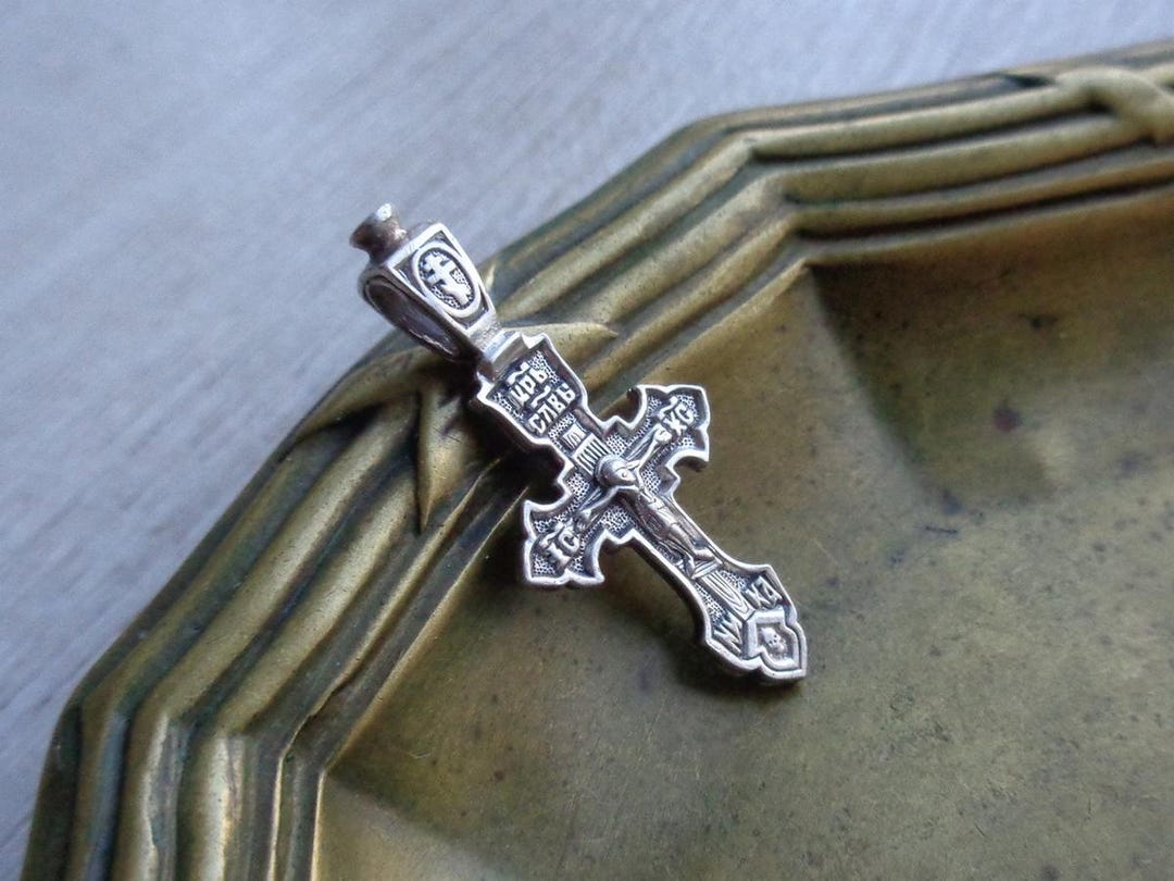 Vintage Orthodox Silver Cross Crucifixion "save and Protect" Sterling ...