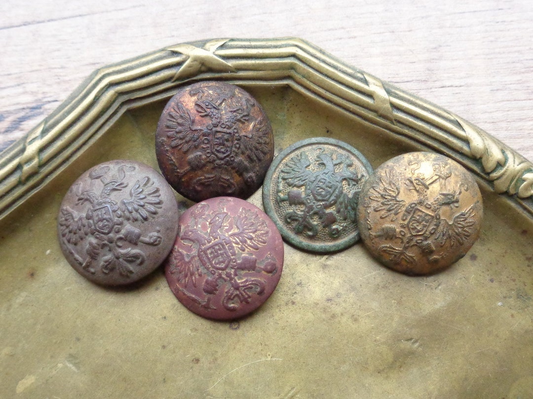 Set of 5 Antique Brass Military Buttons Infantry Troops Imperial Russia ...