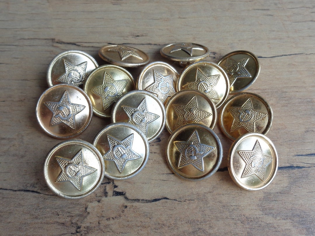 Set of 15 Vintage Soviet Army Military Uniform Buttons Aluminum Gold ...
