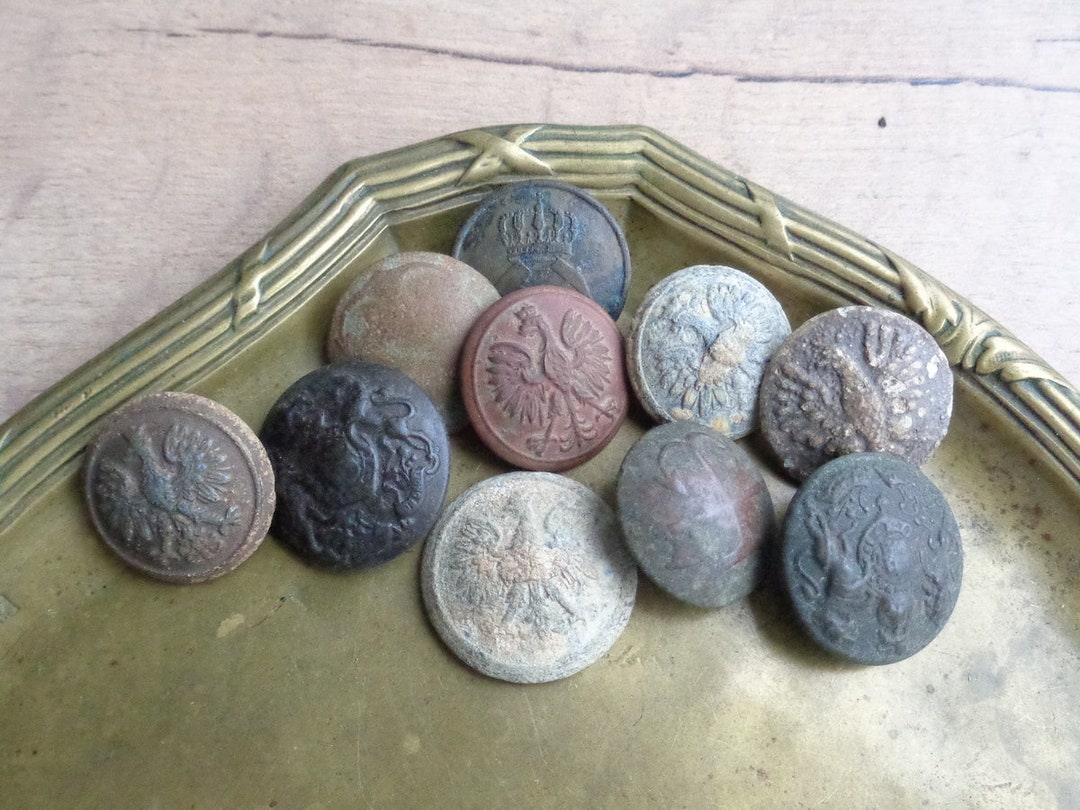 SET of 10 Vintage/antique Brass Tin Copper Buttons 19th Century ...