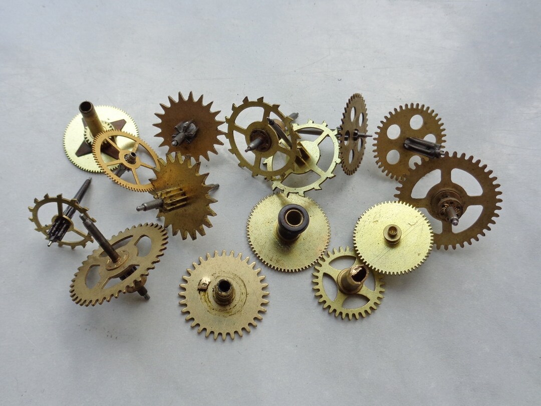SET of 15 Gears Parts of Vintage Clock/equipment Brass-bronze Steampunk ...