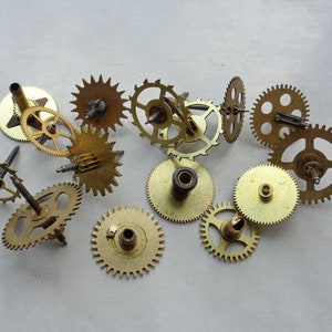 SET of 15 Gears Parts of Vintage Clock/equipment Brass-bronze Steampunk ...