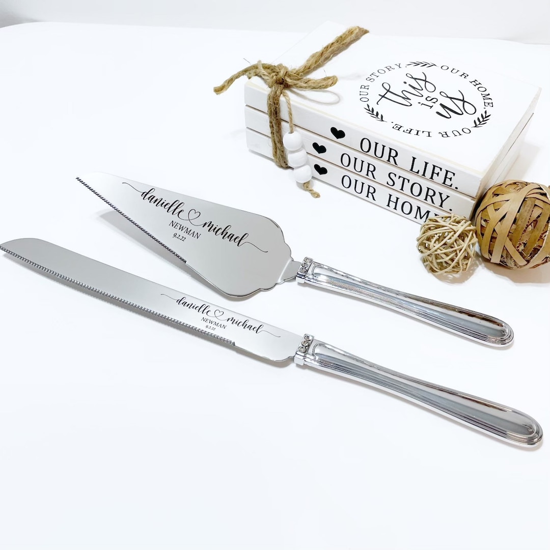 Cake Cutting Set, Engraved Wedding Cake Server Set, Personalized ...