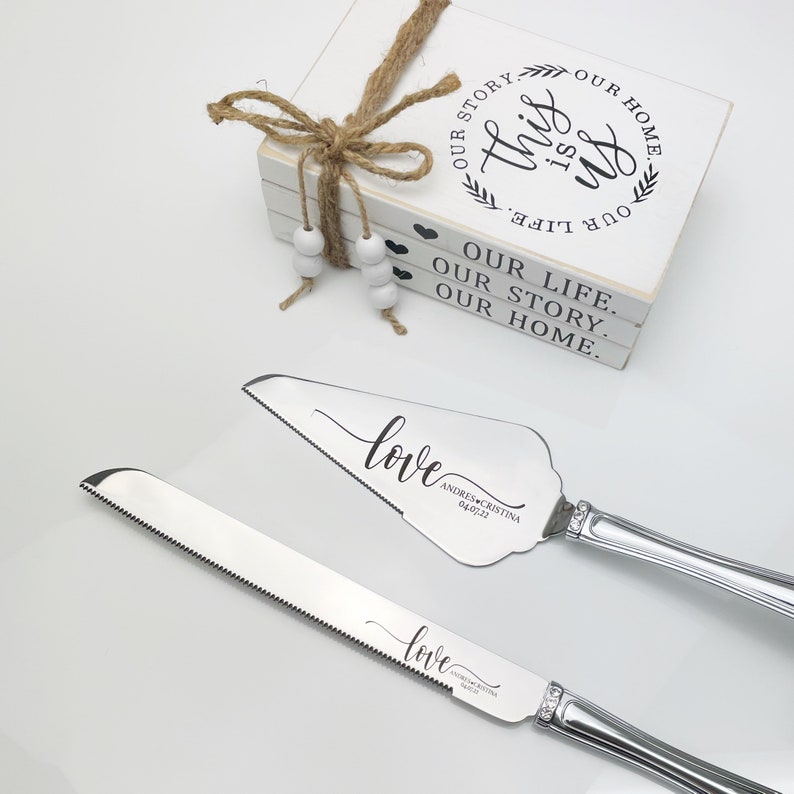 Cake Cutting Set Engraved Wedding Cake Server Set - Etsy